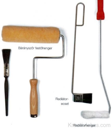 Festőeszközök: ecset, festőhenger, festőpárna